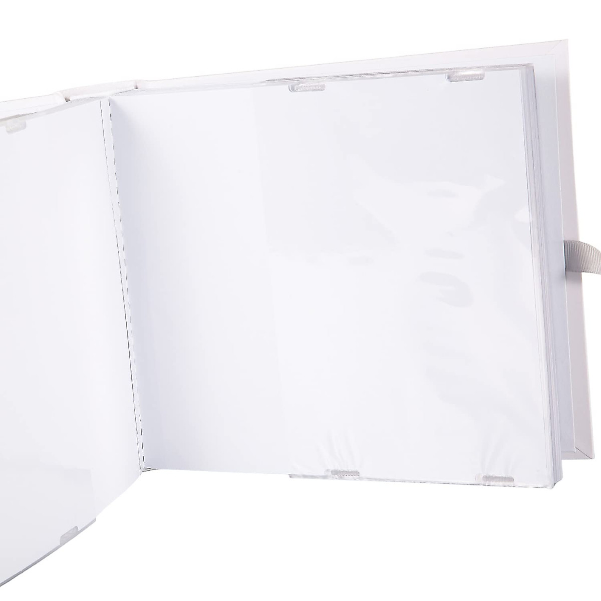 Happy Homewares Beautiful Ivory White Baby Shower Photo Album with Silver Plated Teddy Bear and Stars | Holds 80 Photos | Luxurious Grey Fabric Ribbon