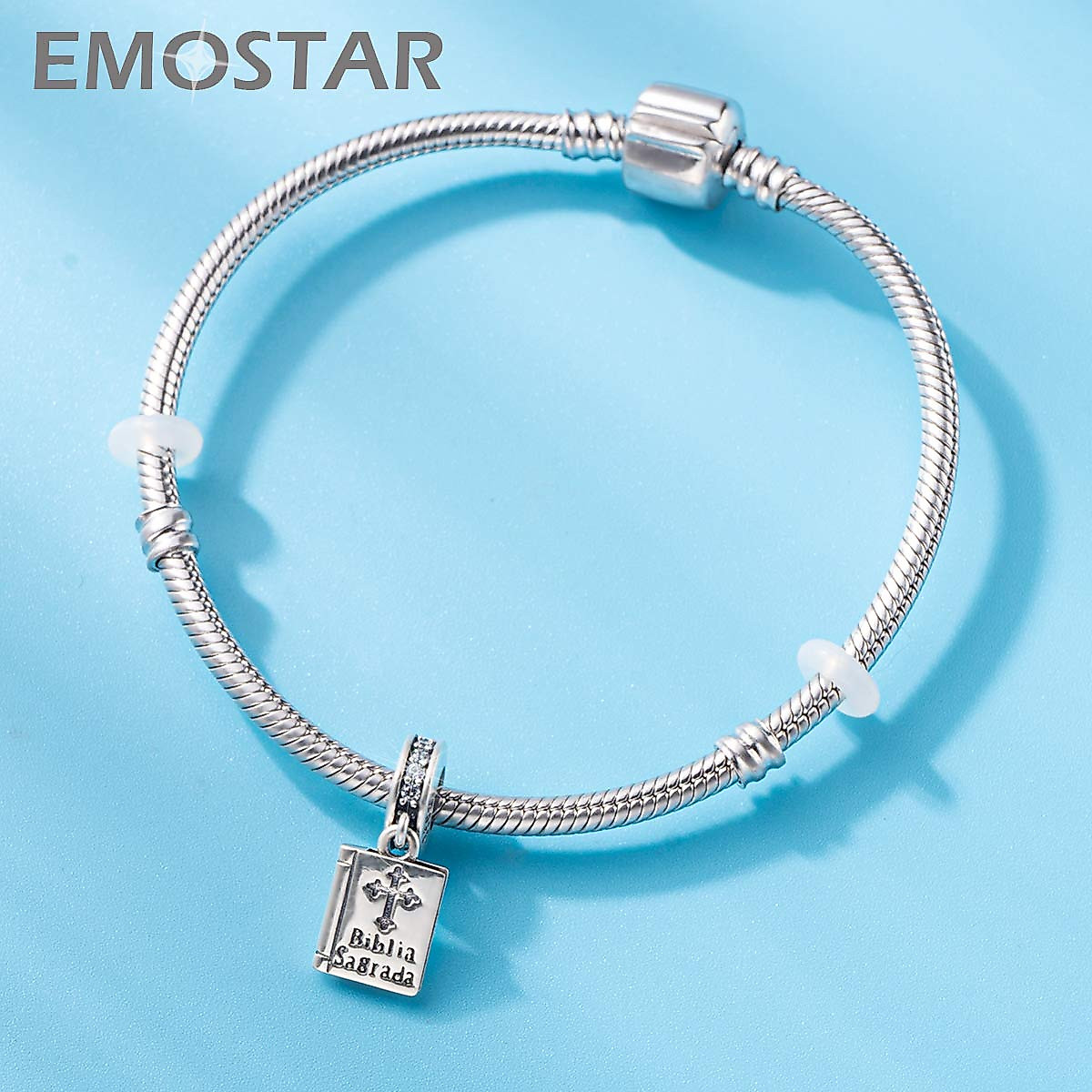 Dangle Holy Bible Book Charms Engraved Biblia Sagrada with Religious Cross, Sterling Silver Prayer Biblical Beads Pendant fit Pandora Christian Bracelet, Gifts for Christmas/Believer