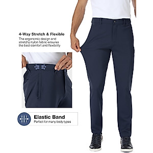 Mens Work Pants Golf Slim Fit Dress Business Casual Pants Waterproof High Waisted Tapered Pants with Pockets Navy,32Wx32L