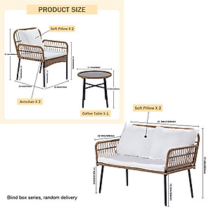 Outdoor Patio Furniture , All-Weather Wicker Rattan Woven Furniture Boho Small Sofa or Garden Chair Set for Porch, Balcony, Lawn and Terrace 2-Seat Patio Couch or 3-Piece Bistro Set Random Delivery