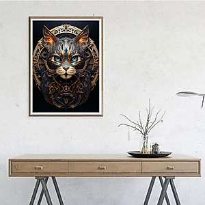 Ginfonr DIY 5D Diamond Art Kits for Adults, Tribal Cat Diamond Painting for Adults, Diamond Art Animal Full Drill, Diamond Art Kits Embroidery Rhinestone Craft for Home Wall Decor 12 * 16 Inch