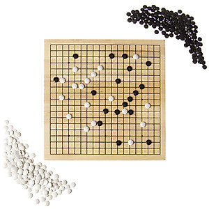 Go Set with Natural Wood Board | Portable 29 x 29cm (11.4" x 11.4") Set | Complete Set of 361 Stones | 19x19 Grid Layout, Portable Size for Travel | 2-Player - Classic Chinese Strategy Board Game