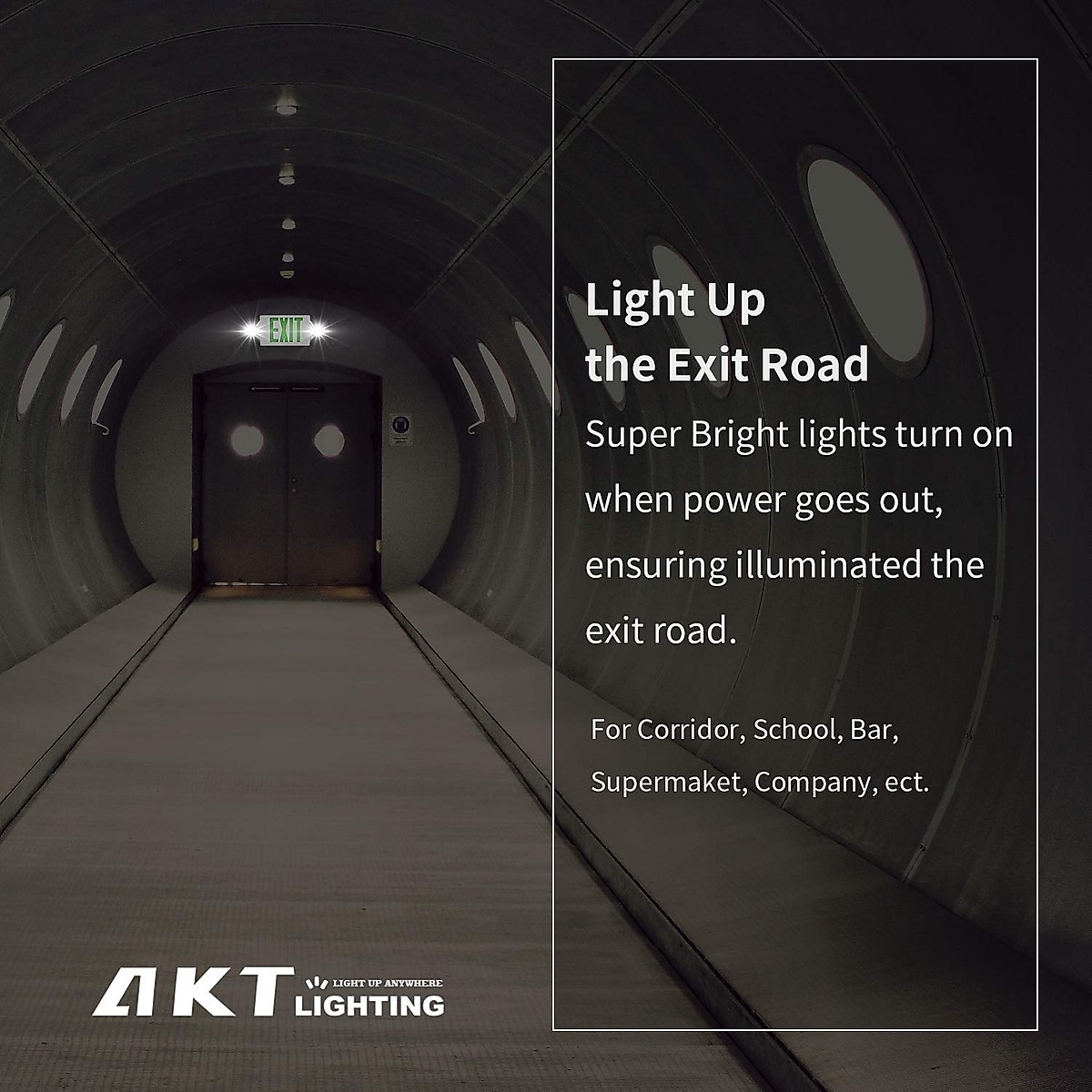 AKT LIGHTING LED Emergency Light & Exit Sign Combo, Green Exit Sign, UL Certified Emergency Exit Light, Adjustable Lamps with Back-up Battery for Business (Green, 6 Pack)