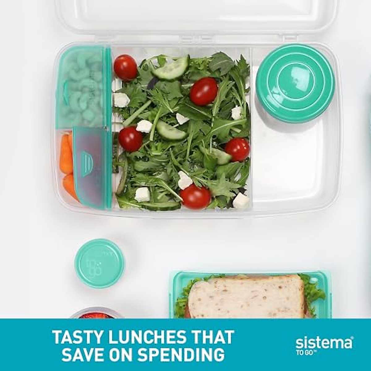 Sistema To Go Collection Large Bento Box Plastic Lunch and Food Storage Container, 7.4 Cup, Multi Compartment, Color Varies | BPA Free