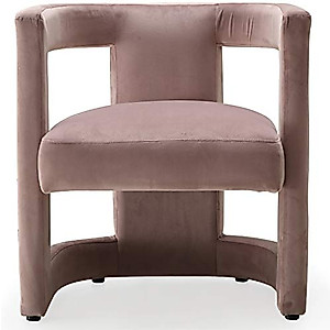 Meridian Furniture Blair Collection Modern | Contemporary Velvet Accent Chair with Upholstered Barrel Design, 26" W x 24.5" D x 28" H, Pink