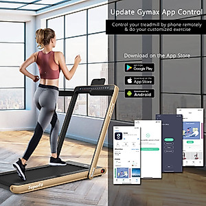 Goplus 2 in 1 Folding Treadmill with Dual Display, 2.25HP Superfit Under Desk Electric Pad Treadmill, Installation-Free, Blue Tooth Speaker, APP Control, Remote Control, Walking Jogging for Home