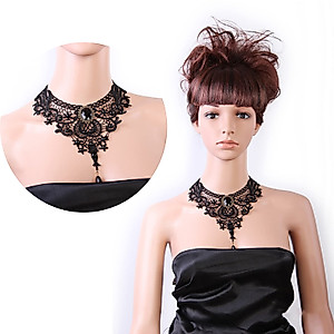 Faccubee 5 Pieces/Set Halloween Sexy Jewelry Women Lady Girl Elegant Goth Gothic Steampunk Lace Choker Necklace Black Neck Chain Collar Statement with pendant Victorian Wedding Party Cosplay