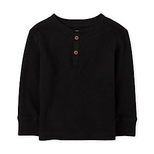 The Children's Place Baby Boys and Toddler Boy Long Sleeve Thermal Henley Top Shirt, Black, 4T US