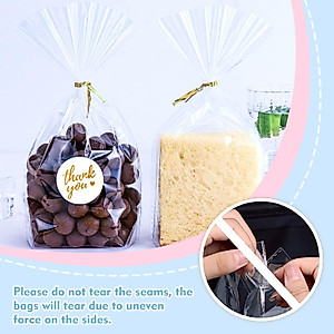 Cherodada 6"x 9" 100 Pcs Clear Cellophane Treat Bags with Thank You Stickers and Twist Ties, Bottom Gusset Bags Gift Bags for Small Party Favor Packaging, Small Gift Wrapping, Food Storage