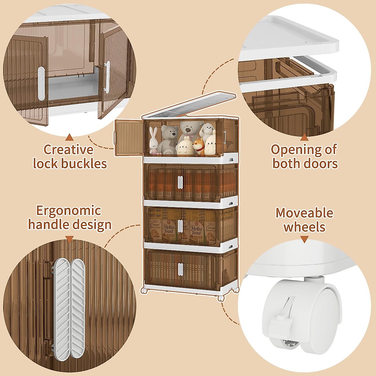 Collapsible Storage Bins with Lids, Plastic Stackable Storage Bins, Folding Storage Box, Large Storage Bins with Wheels, Foldable Storage Box for Office, School, Home Storage(22.8gal, Grey - 3Pack)