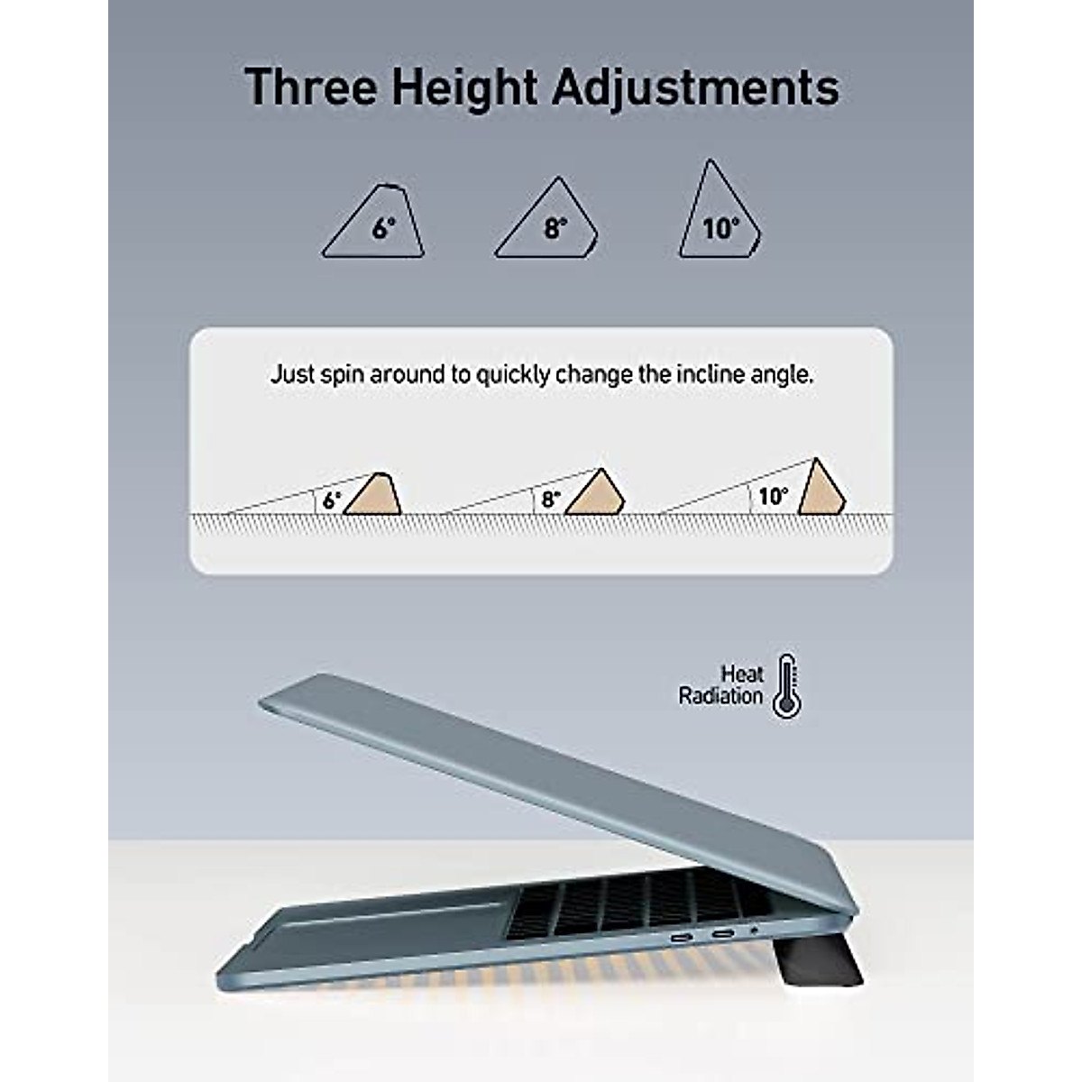 ergounion 3 in 1 Silicone Laptop Stand for Desk - Portable Computer Keyboard Stand for Ergonomic Typing/Reading, Pencil Case Holder for Apple Pencil, Measurable Laptop Riser 9"(24cm) - Midnight