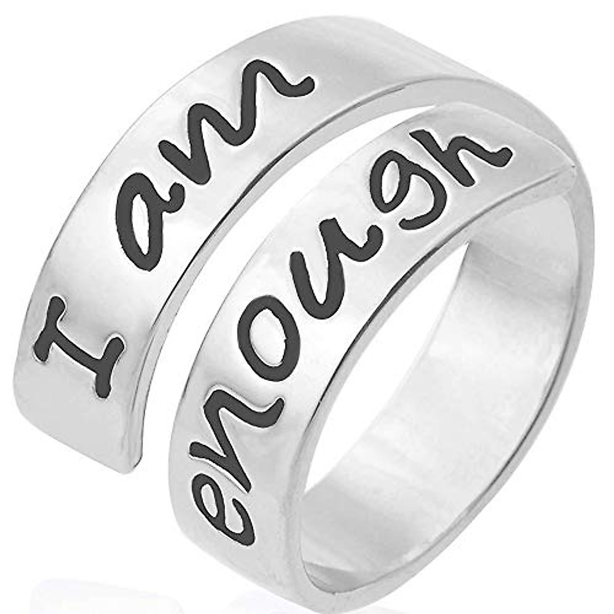 Jude Jewelers Stainless Steel Inspirational Mantra Graduation Encouragement Wedding Statement Ring (I am enough, 8)