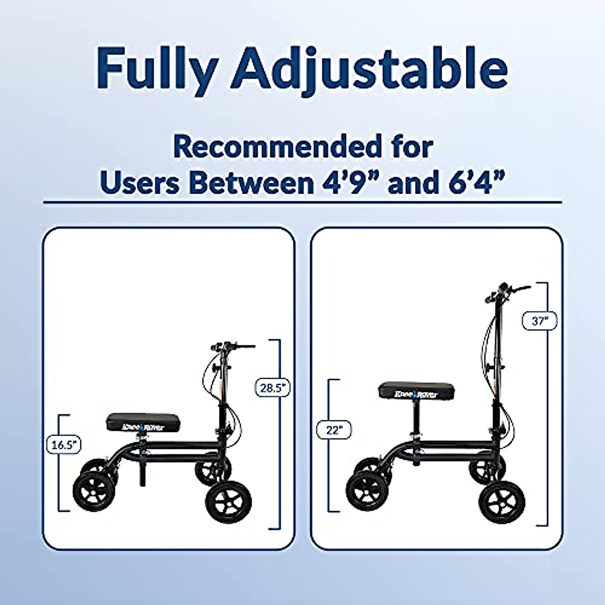 KneeRover Economy Knee Scooter Steerable Knee Walker Crutch Alternative with DUAL BRAKING SYSTEM in Matte Black