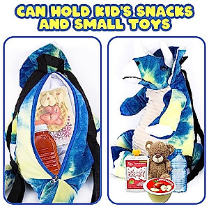 ArtCreativity Plush Dinosaur Backpack, 22" Stuffed Animal Backpack in the Shape of a Triceratops, Plushie Dinosaur Backpack for Toddlers, Blue and Yellow tie dye Colors. Adjustable Nylon Straps