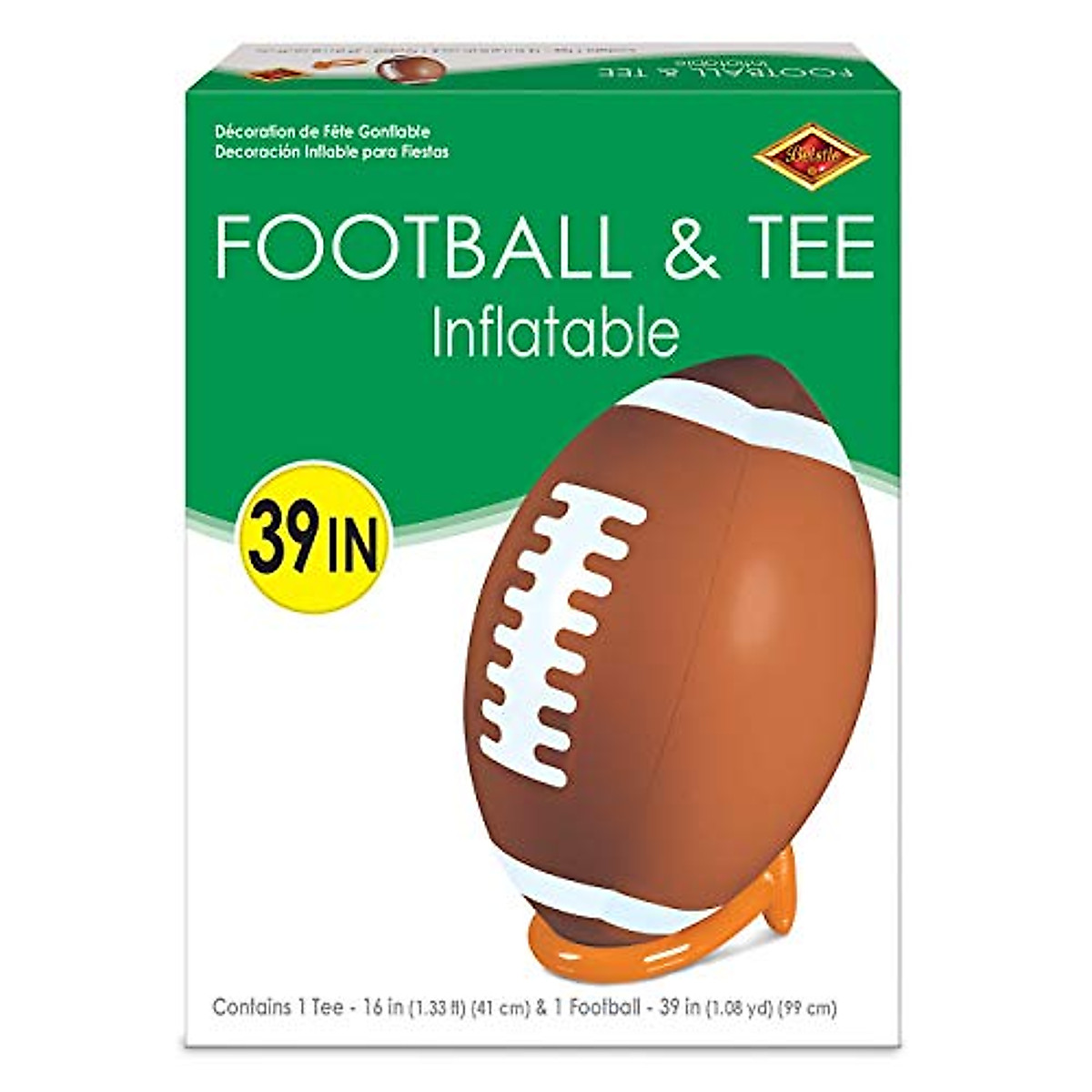 Beistle 3 FT 2 in Large Inflatable Football and Tee Set for Game Day Party Decorations, Sports Theme Photo Props