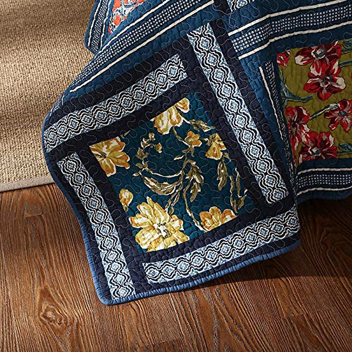 DECMAY 100% Cotton California King Quilt - Oversized King Bedspread, Handmade Real Patchwork Quilts for All Season, Lightweight Country Quilt Sets with 2 Pillowcase