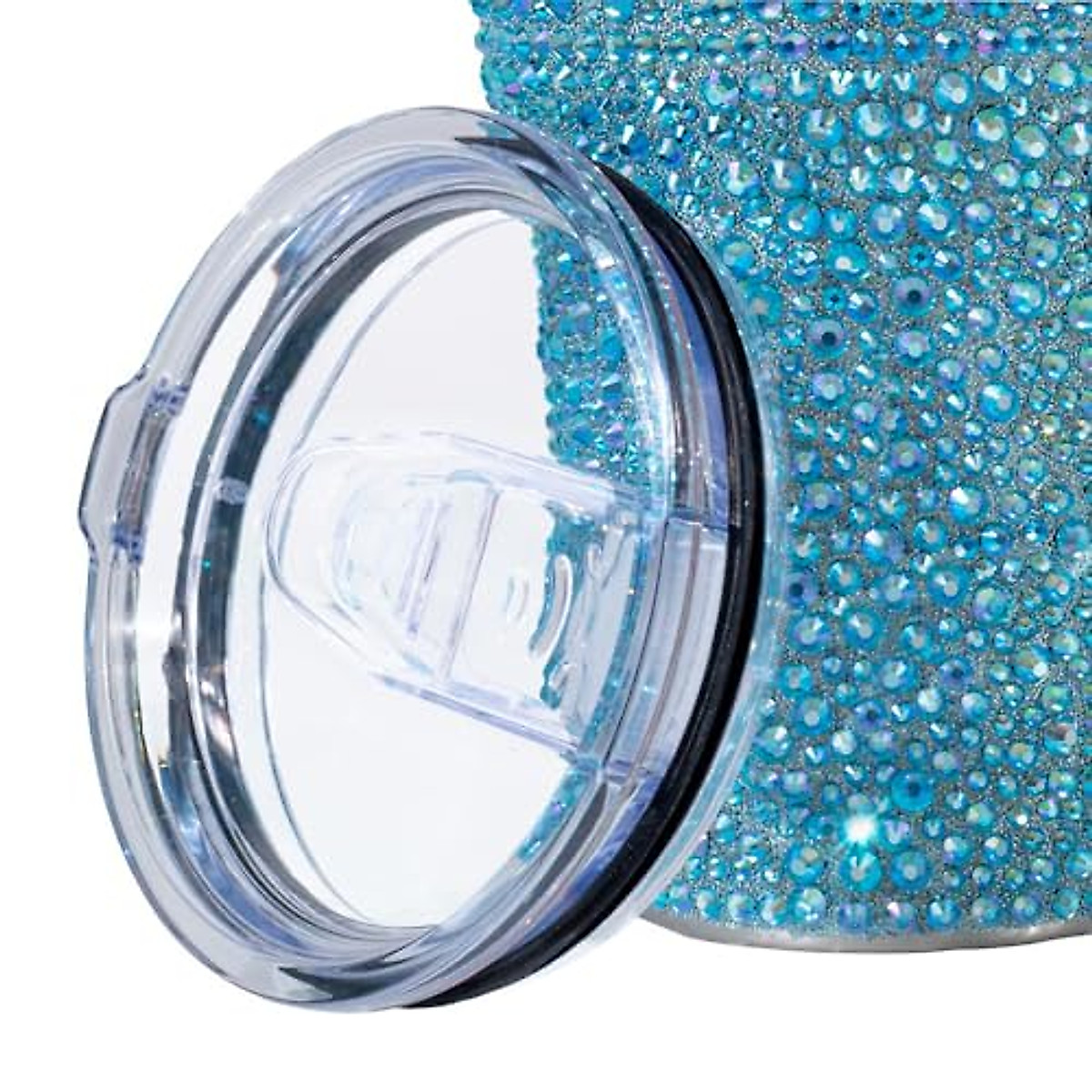 Strass Insulated Beverage Tumbler, Glass Rhinestones on Stainless Steel, Aqua Iridescent, Sold Individually