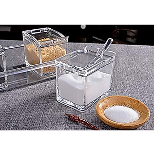 Yesland Clear Seasoning Rack Spice Pots - 4 Piece Storage Container Condiment Jars - Acrylic Seasoning Box, Cruet with Cover and Spoon