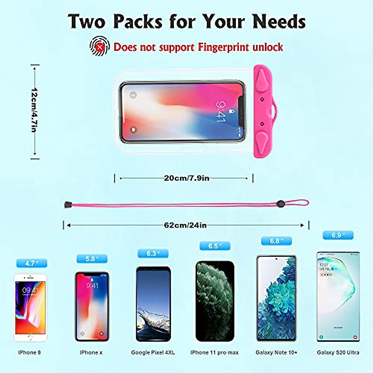 Arae Waterproof Phone Pouch Compatible for iPhone 13 Pro Max 12 11 XR X 8 7 Plus Samsung Galaxy S21 and More Up to 7 Inch for Beach Swimming Surfing Snorkeling 2 Packs Black+Pink