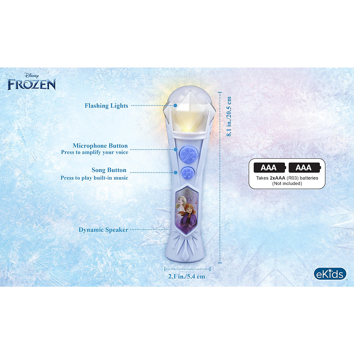 eKids Disney Frozen 2 Toy Microphone for Kids with Built-in Music and Flashing Lights, Designed for Fans of Frozen Gifts for Girls