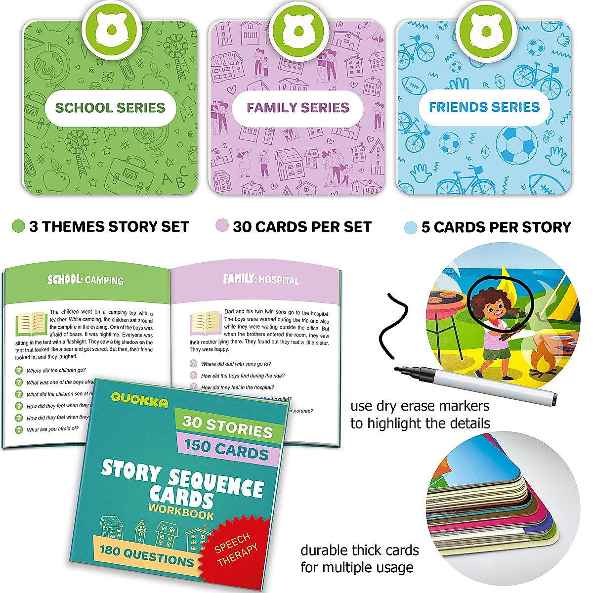 QUOKKA Sequence Speech Therapy Toys for Toddlers 3-4 - Autism Learning Materials Toys for Kids 5-7 | Create a Story Cards | Sentence Building | ABA Therapy | Social Skills | Storytelling Picture Game