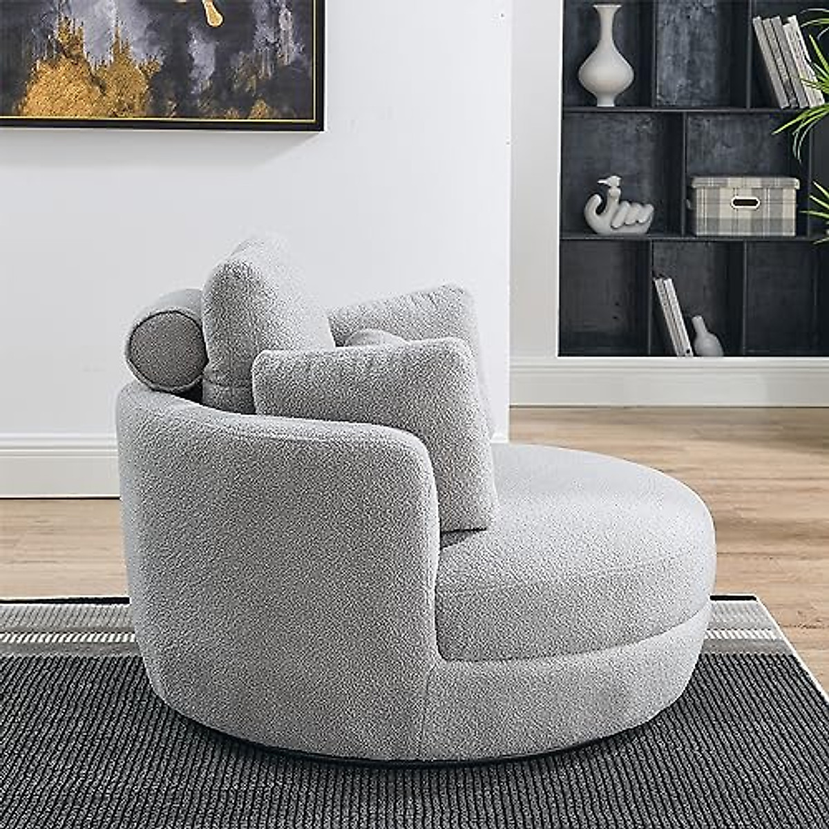 Swivel Accent Barrel Chair with Storage Ottoman,Comfy Teddy Upholstered 360° Recliner Sofa Club Chaise Leisure Round Lounge Armchair Singel Lazy Sofá Arm Chairs and Footrest Set for Living Room/Hotel