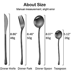 JASHII 304 Flatware Set Matte Black Silverware Set Satin Finished 18/8 Stainless Steel Cutlery Set with Round Handle 24 Piece Wedding Housewarming Gift Service for 6