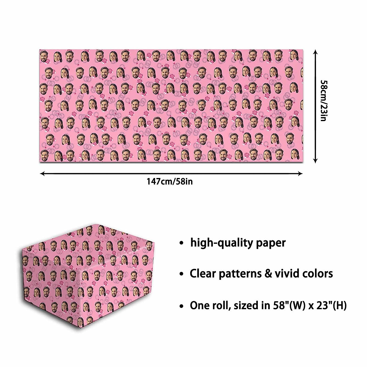 M YESCUSTOM Personalized Anniversary Wrapping Paper with Picture Text Custom 1st50st60st70stGift Wrapping Paper for Couple Mon Dad Husband Wife BF GF(USAshipped)