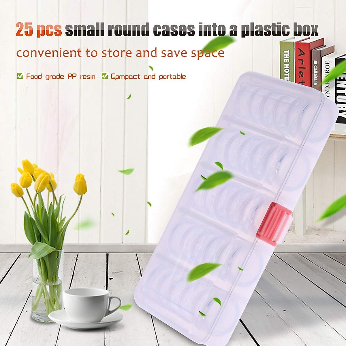 25 Pcs Small Round Container Jars,Pills Jewelry Bead Storage with Rectangle Box,Plastic Transparent Container Jar,for Earrings Rings Beads Nail Art Glitter Powder(7.48×3.74×1.37in)