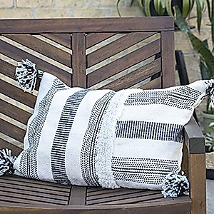Foreside Home & Garden Black Striped Woven 14x22 Outdoor Decorative Throw Pillow with Hand Tied Tassels, 22 x 14 x 5