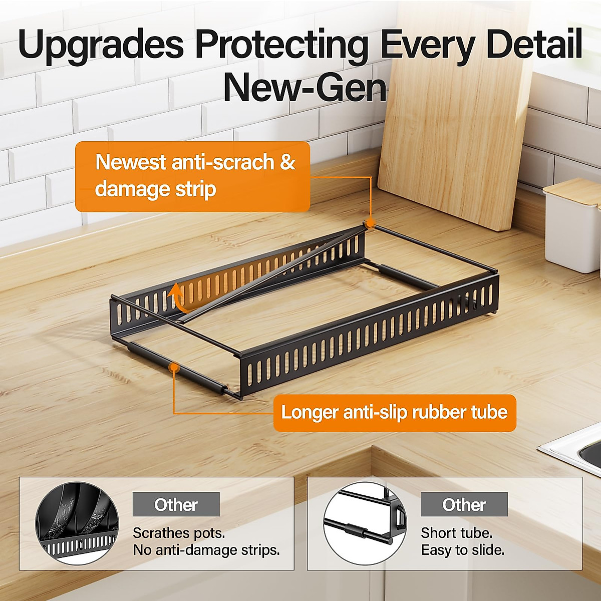 ORDORA Pot and Pan Organizer Rack for Cabinet - Expandable Cutting Board Pot Lid Organizer Holder with 11 Adjustable Dividers for Kitchen Cabinet Cookware Baking Frying Rack