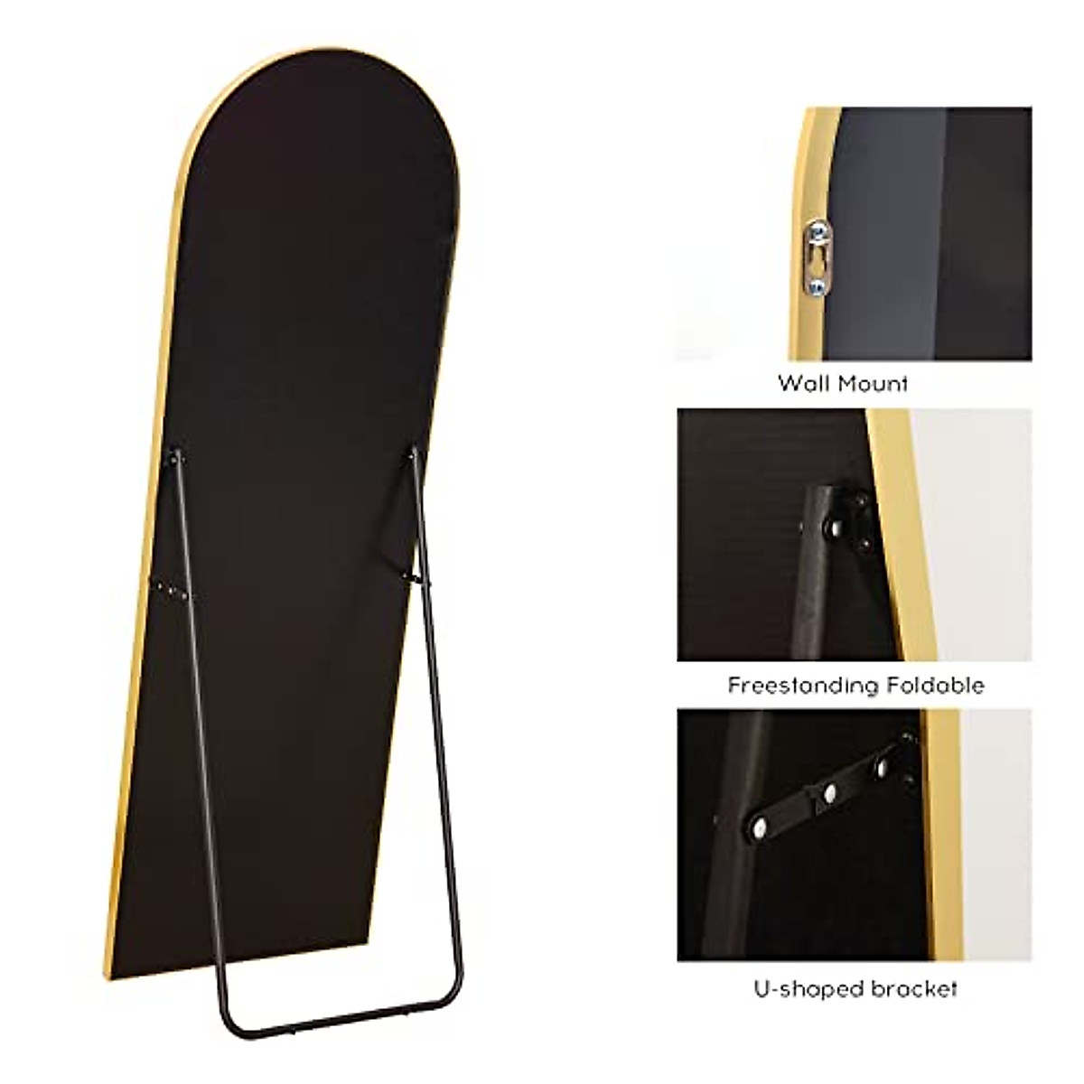 AyeWish Arched Mirror - 64"21", Aluminum Frame - Gold, Floor Standing or Wall Mounted