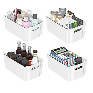 Hommp 4-Pack Plastic Storage Bin, Stackable Pantry Organizer Bins, White