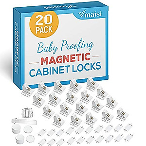 20 Pack Magnetic Cabinet Locks Baby Proofing - Vmaisi Children Proof Cupboard Drawers Latches - Adhesive Easy Installation