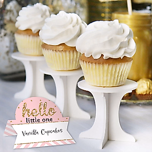 Big Dot of Happiness Hello Little One - Pink and Gold - Girl Baby Shower Tent Buffet Card - Table Setting Name Place Cards - Set of 24