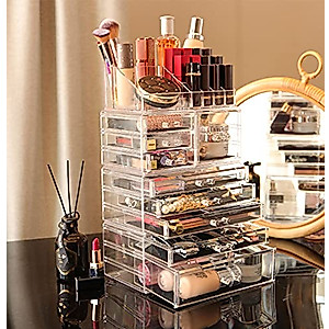 Cq acrylic Makeup Organizer Skin Care Large Clear Cosmetic Display Cases Stackable Storage Box With 9 Drawers For Vanity,Set of 4