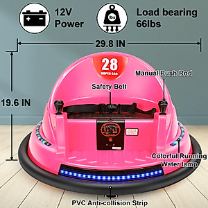 Electric Ride On Bumper Car Kids 12V 3-Speeds for Toddlers, 1.5-8 Years Old Baby Bumping Toy Cars, DIY Sticker Baby Toy Gifts, Remote Control, Bluetooth, 360 Spin ASTM-Certified Pink