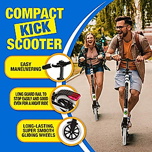 SereneLife Foldable Kick Scooter - Stand Kick Scooter for Teens and Adults with Rubber Grip at Tip, Alloy Deck, Adjustable T-Bar Handlebar Height, Smooth Gliding Wheels, Easy Maneuvering