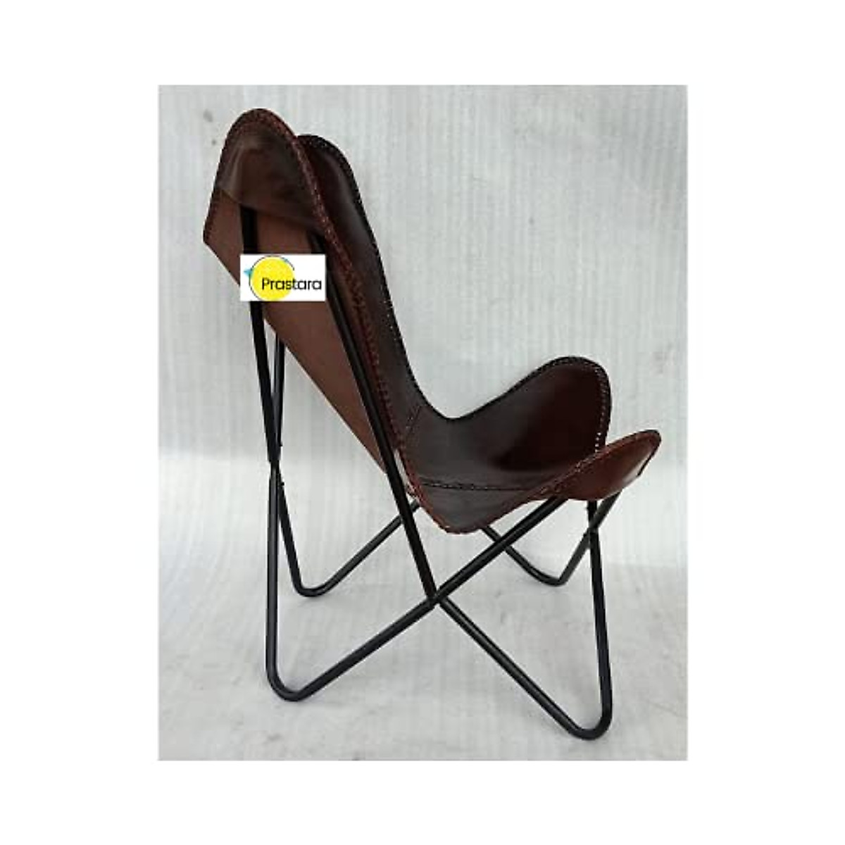 PRASTARA Accent Chair Living Room Leather Butterfly Handmade Vantage Relaxing with Powder Coated Folding Arms Comfy Chairs for Small Spaces Home Office Bedroom