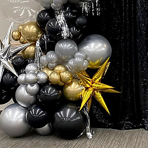 Black Gold Silver Balloon Garland Arch Kit 148 pcs 12" 10" 5" Latex Balloons Set for Graduation Decorations Birthday New Year Party Anniversary Decorations Supplies
