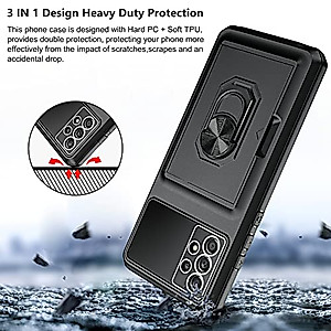 Vofolen Case for Samsung Galaxy A53 Wallet Credit Card Holder ID Slot Sliding Door Hidden Pocket with 360°Swivel Kickstand 3 in 1 Hybrid Bumper Rugged Phone Case for Samsung Galaxy A53 Case Black
