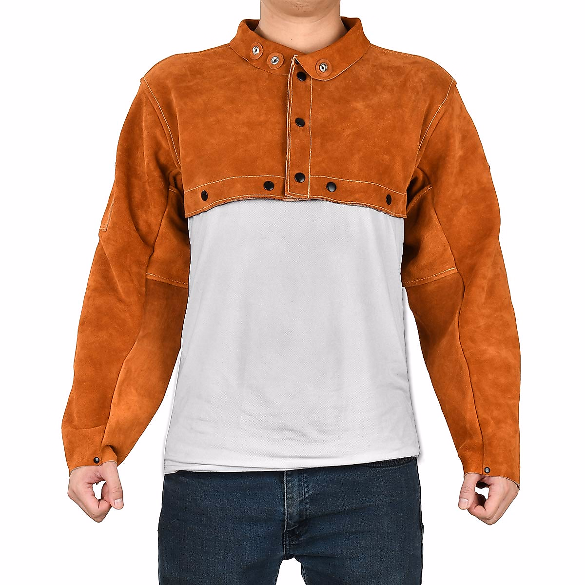 LeaSeek Leather Welding Jacket - Heavy Duty Welding Apron with Sleeve (Large)