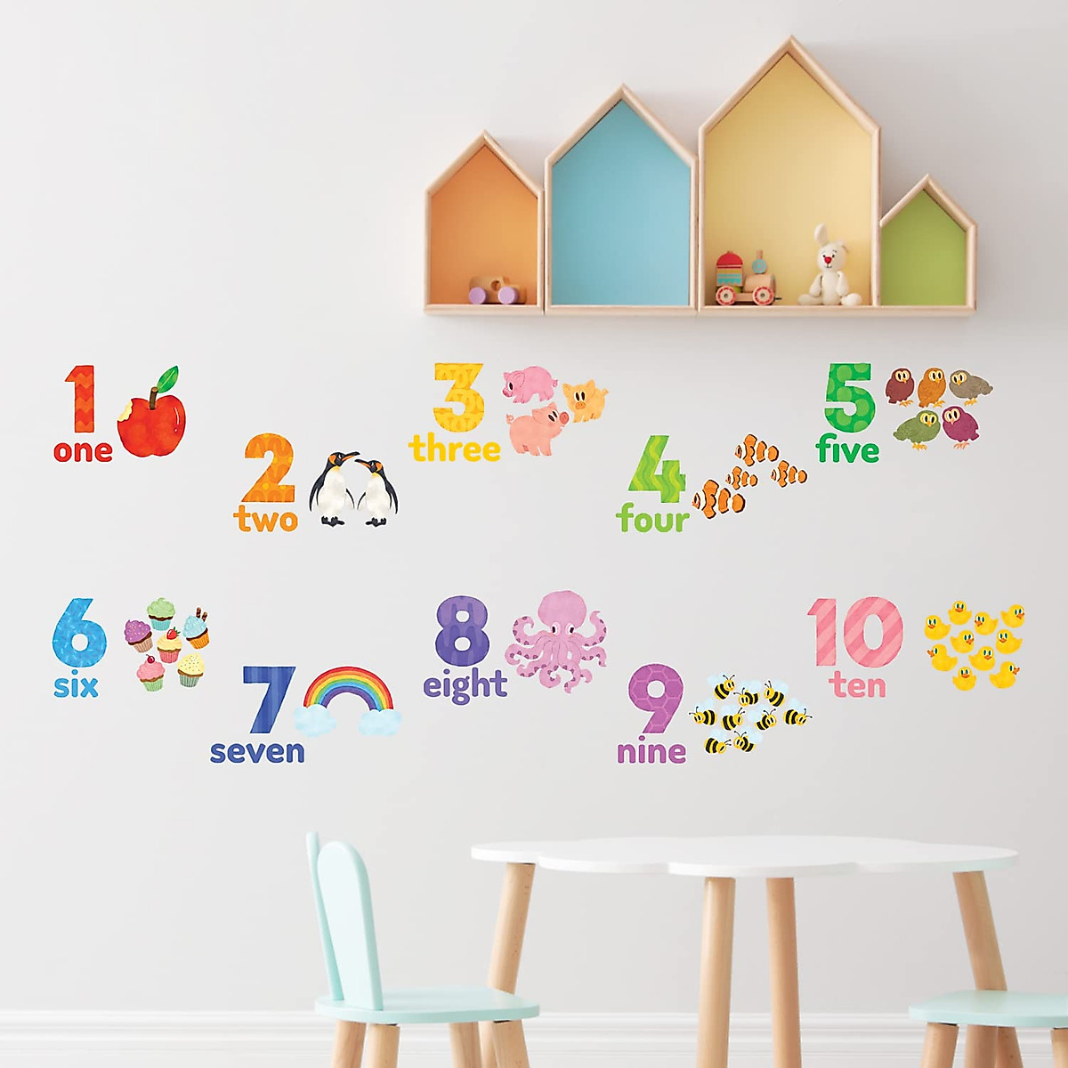 DECOWALL DS6-2020 Numbers Wall Stickers Wall Decals Peel and Stick Removable Wall Stickers for Kids Nursery Bedroom Living Room