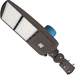 300W LED Parking Lot Light with Dusk to Dawn Photocell, 42000LM 5000K Dimmable Commercial Outdoor Light IP65 Waterproof LED Shoebox Pole Light with Slide Mount 100-277V AC DLC Certified (300)