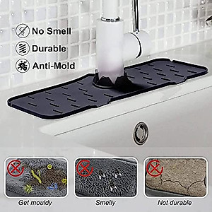 Silicone Faucet Mat Kitchen Sink Taps Splash Guard Drainer Absorbent Pad Faucet Drip Catcher for Kitchen Utensils and Dish Drainer Countertop Protect (Black)