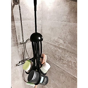 Formverket Octopus Shower Caddy (in Black) - Shower Gel Shampoo Conditioner Brush Razors Toys Accessories Holder, 9 Slots, Fits All Sized Bottles, Stylish Fun Bath Shower Organizer, Designed in Sweden