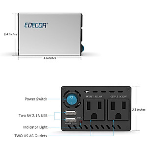 Car Power Inverter 300W 12V DC to AC 110V 120V Car Power Adapter Cigarette Lighter Adapter 2 AC Outlets 2 USB for Laptop