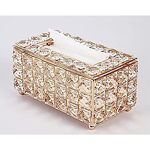 Handmade Square Crystal Tissue Box Tray 200pc Paper Towel Storage, Silver Rectangle Cover Luxury Toilet Holder for on Bathroom Vanity/Countertop/Bedroom Dresser/Night Stand/Desk/Table Rectan (Gold)