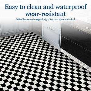 RomDeco Peel and Stick Floor Tile Black and White, Vinyl Flooring Waterproof for Bathroom, Peel and Stick Flooring Self Adhesive Durable Super Easy to Use (11.8in X 11.8in)