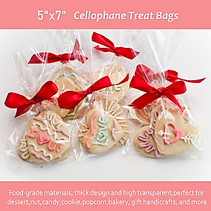 Yotelab Cellophane Treat Bags, 5x7 Inches Cookie Bags With Twist Ties,Clear Cello Treat Bags for Candy,100 Pcs Party Favor Bags